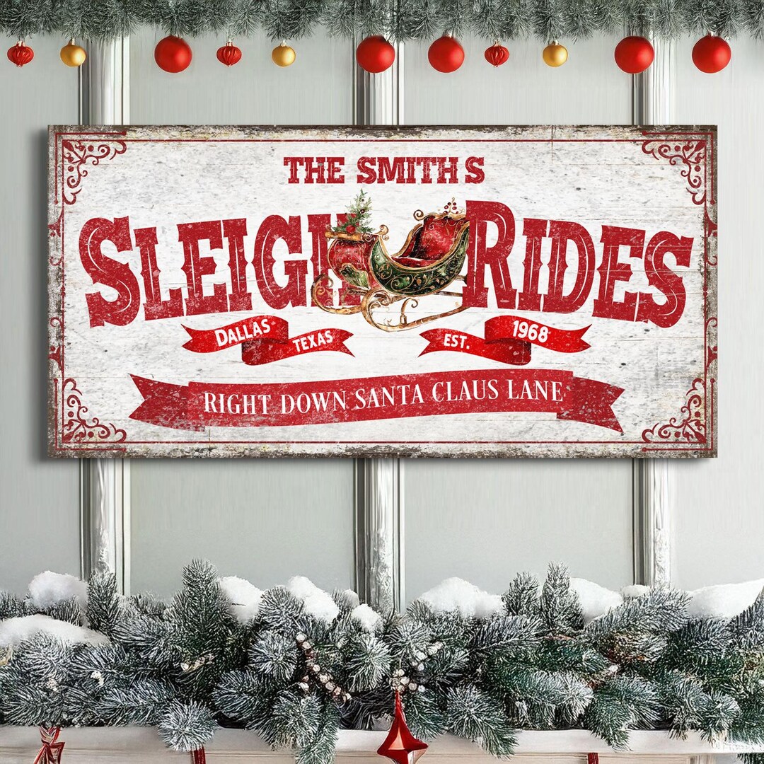 Sleigh Rides Sign Canvas | Farmhouse Christmas Wall Decor ...