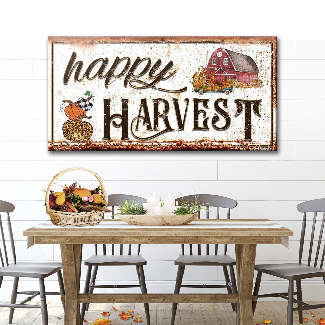 Happy Harvest Sign, Vintage Farmhouse Thanksgiving Wall Décor, Fall ...