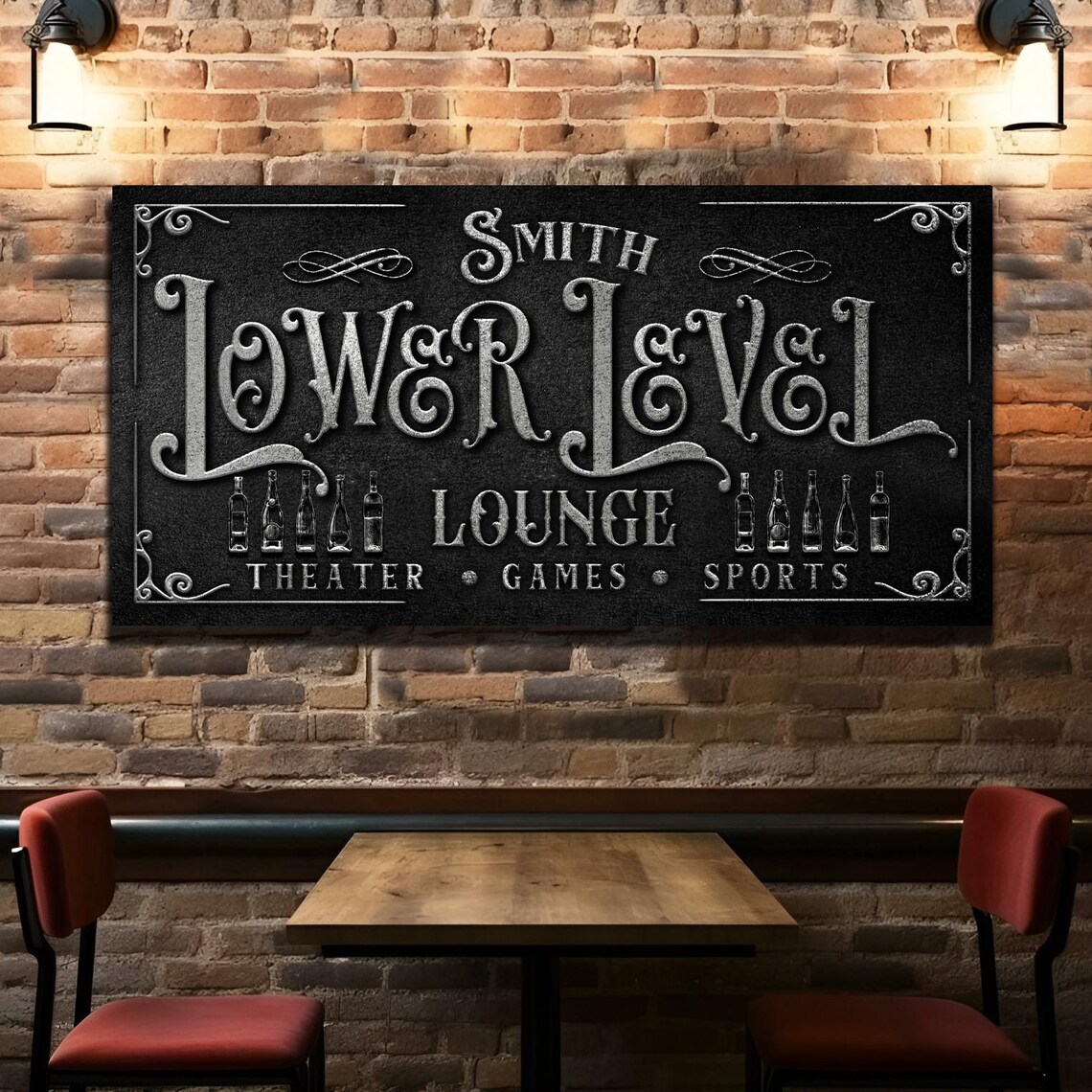Lower Level Lounge Sign | Man Cave Sign Wall Art | Movie Theater Sign ...