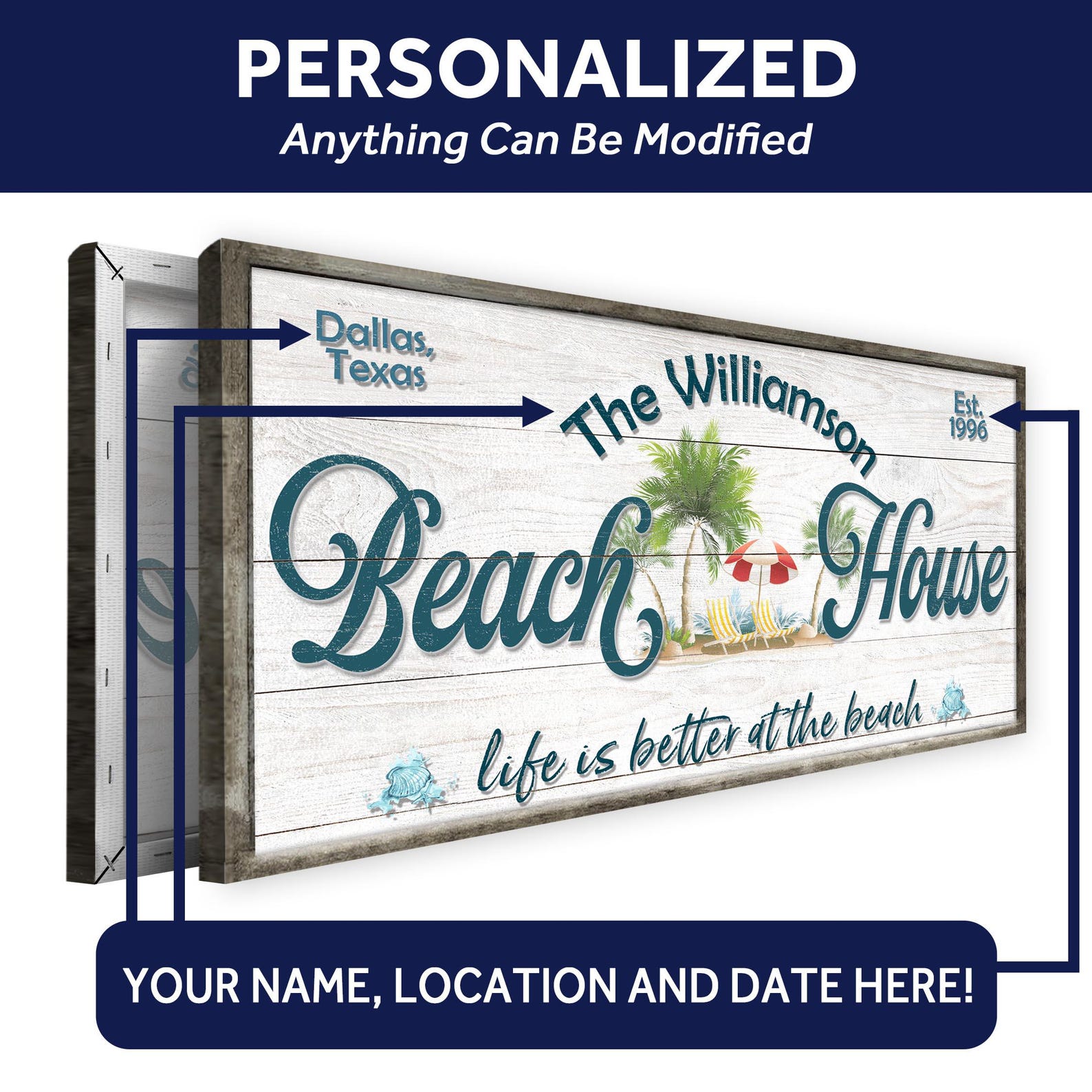 Custom Beach House Sign | Coastal Wall Art | Beach Art Custom Sign ...