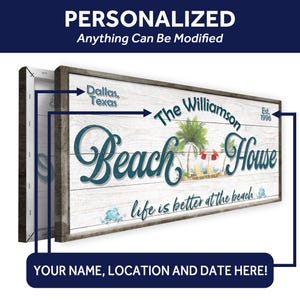 Custom Beach House Sign | Coastal Wall Art | Beach Art Custom Sign ...