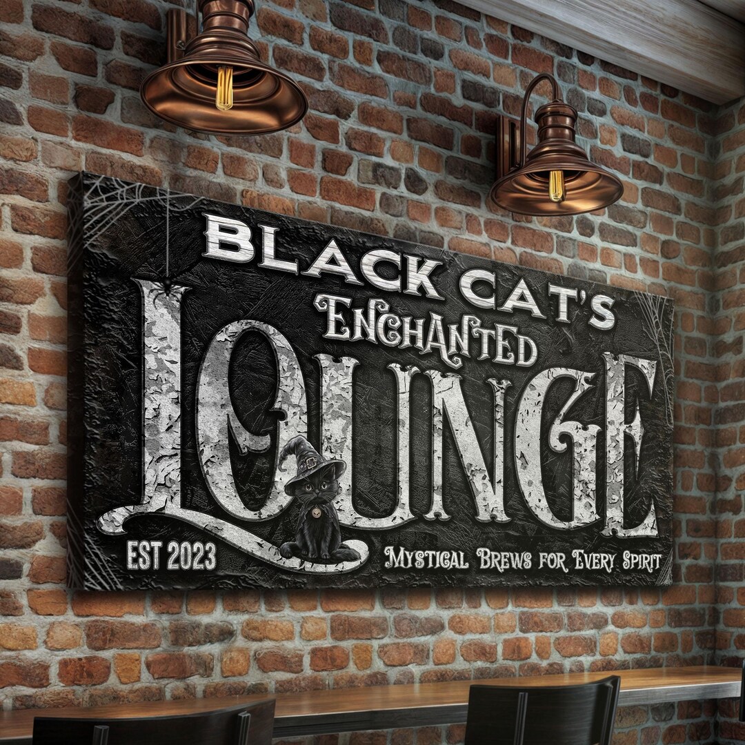 Personalized Black Cat Sign | Enchanted Lounge Halloween Sign | Spooky ...