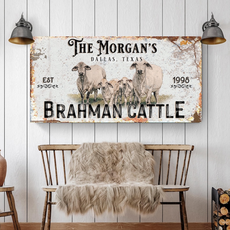 Brahman Cattle Wall Sign | Personalized Brahman Cow Sign Canvas ...