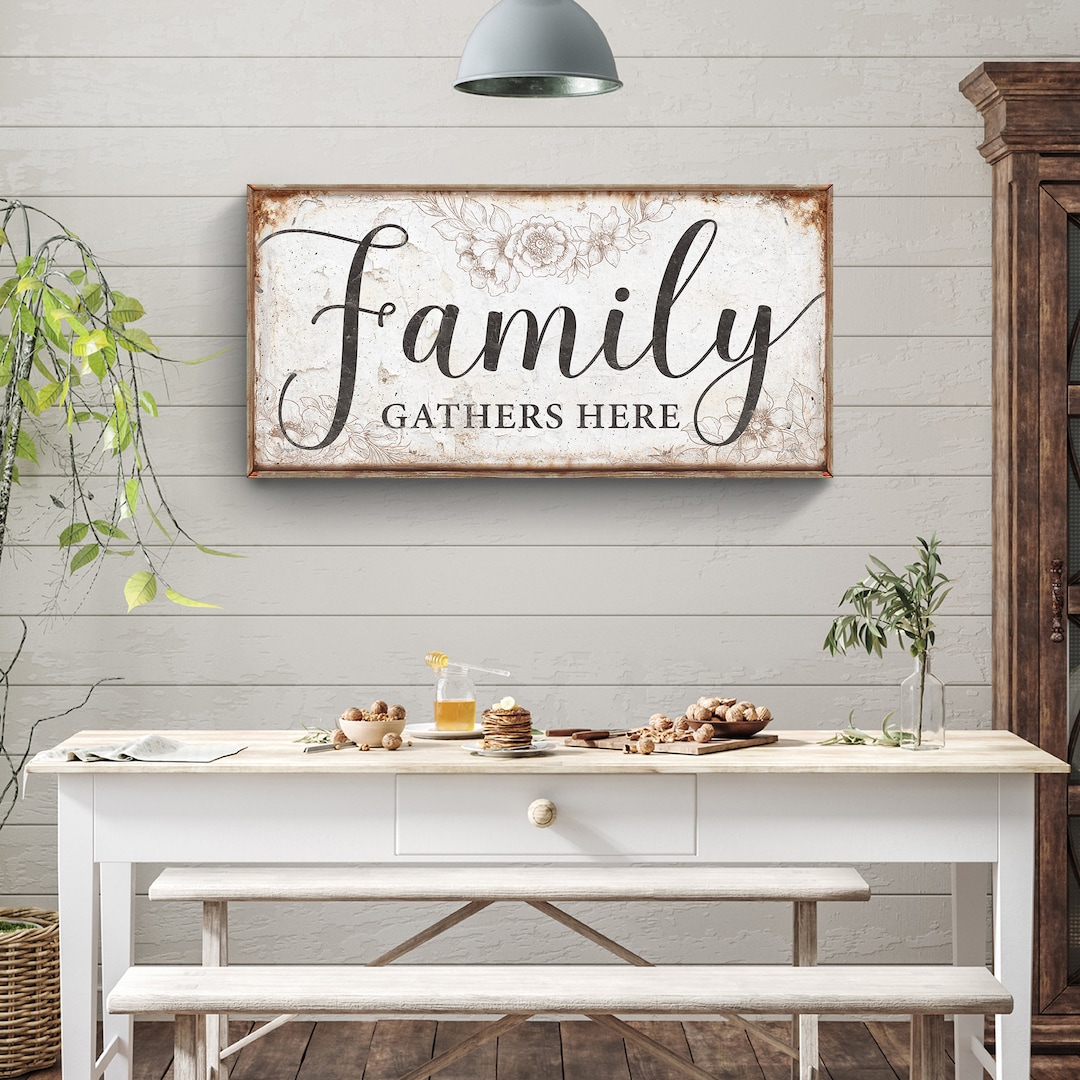 Family Gather Sign Wall Decor | Kitchen Decor Canvas Art | Living Room ...