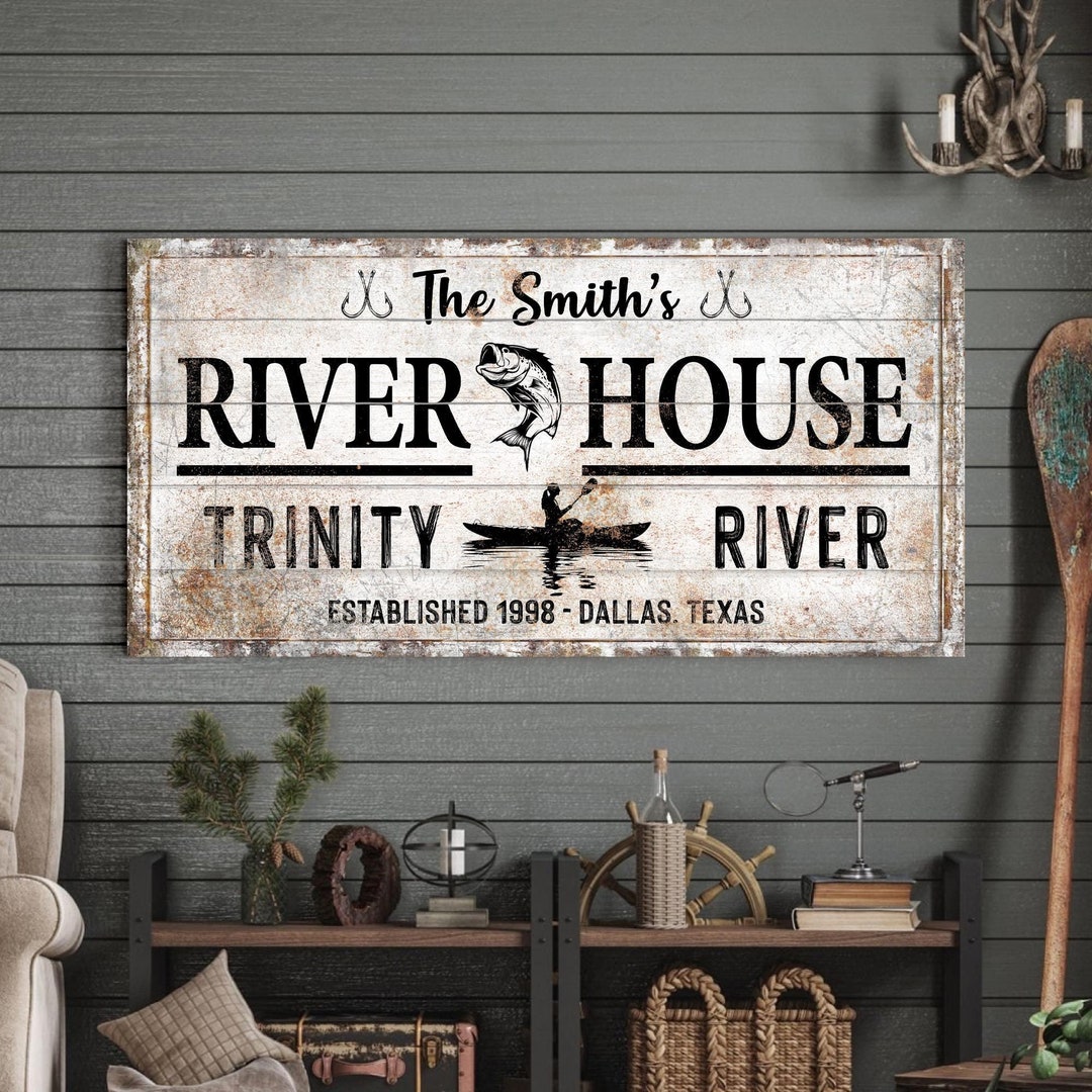 River House Wall Art | River Sign Canvas Wall Art | Personalized River ...