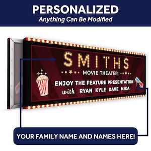 Movie Theater Sign | Home Theater Sign | Family Name Sign Movie Wall ...