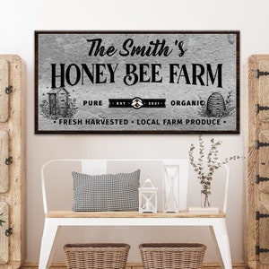 Bee Farm Sign Family Name Print Custom Canvas Sign Honey Bee Sign ...