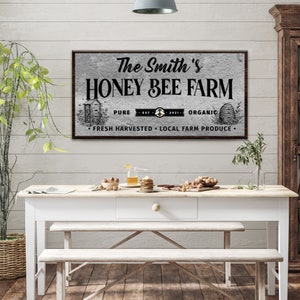 Bee Farm Sign Family Name Print Custom Canvas Sign Honey Bee Sign ...