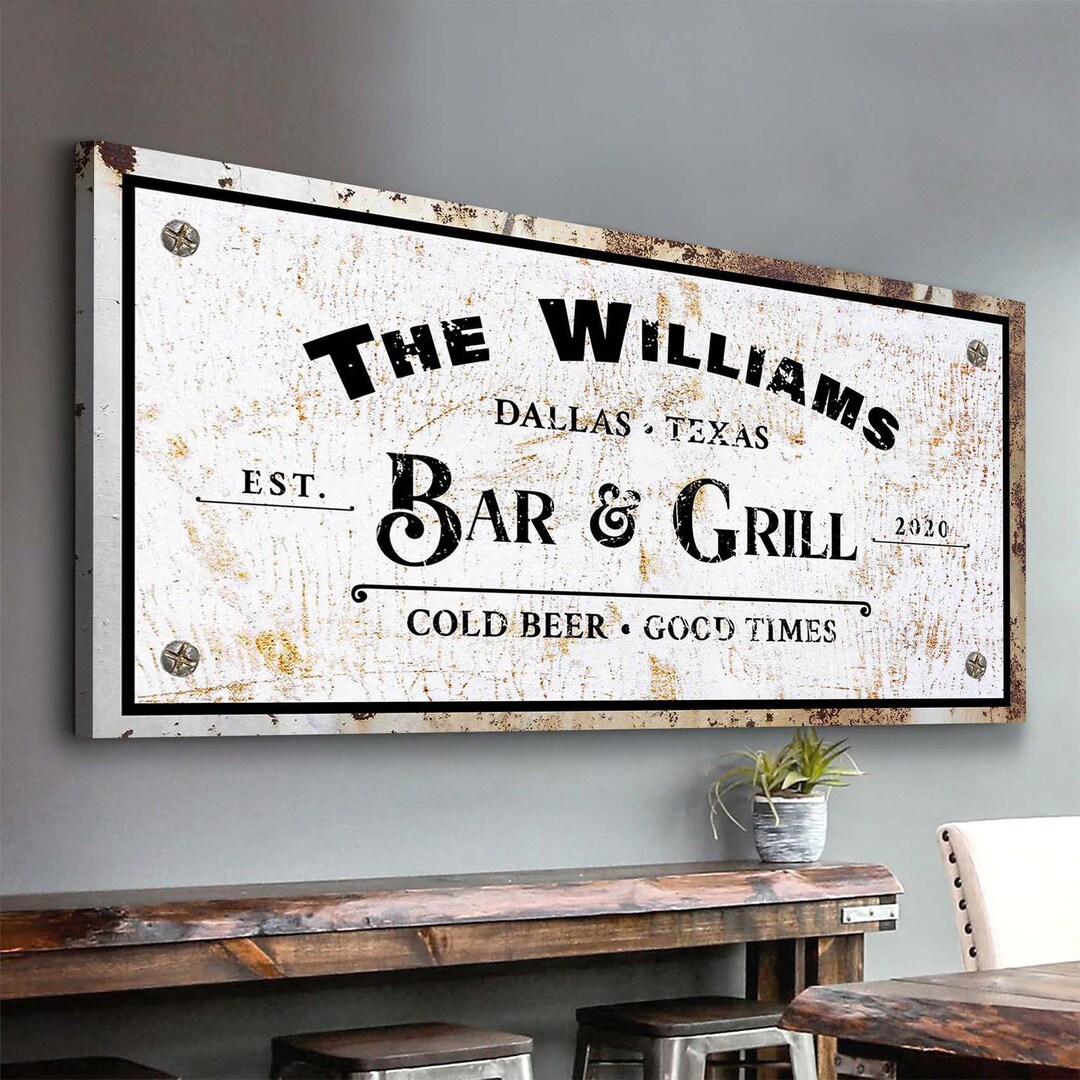 Bar and Grill Sign | Personalized Backyard Bar and Grill Sign | Vintage ...