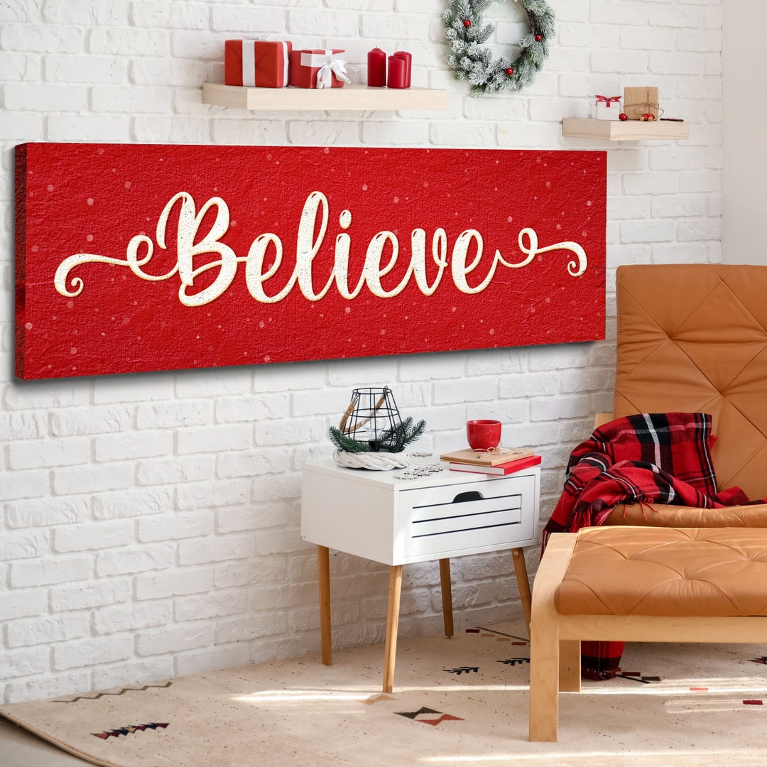 Red Christmas Sign | Believe Sign Christmas Art | Personalized ...