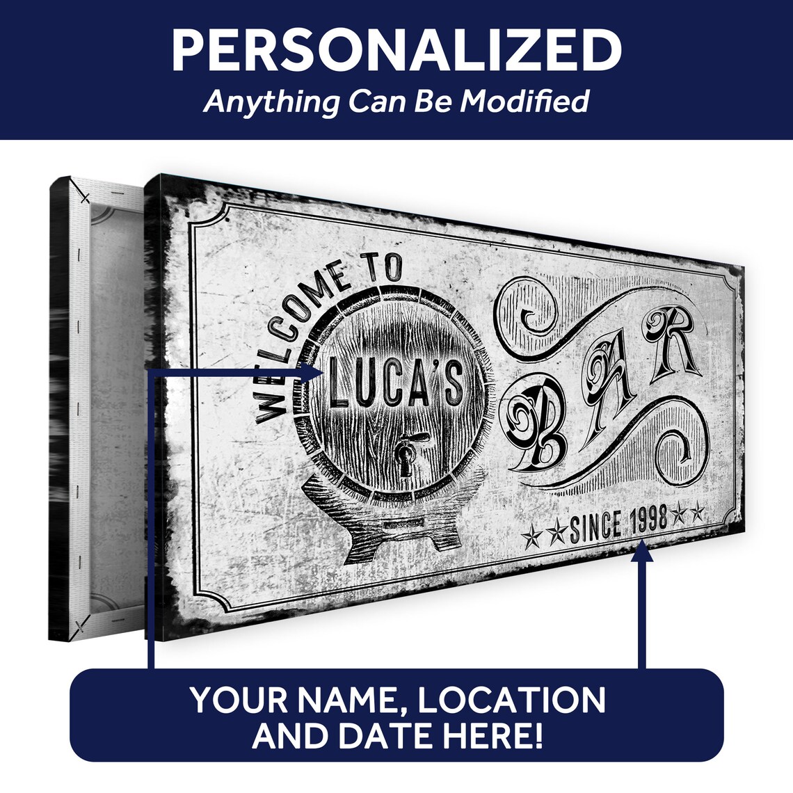 Bar Cart Sign | Personalized Bar Wall Art | Vintage Retro Bar Cart ...