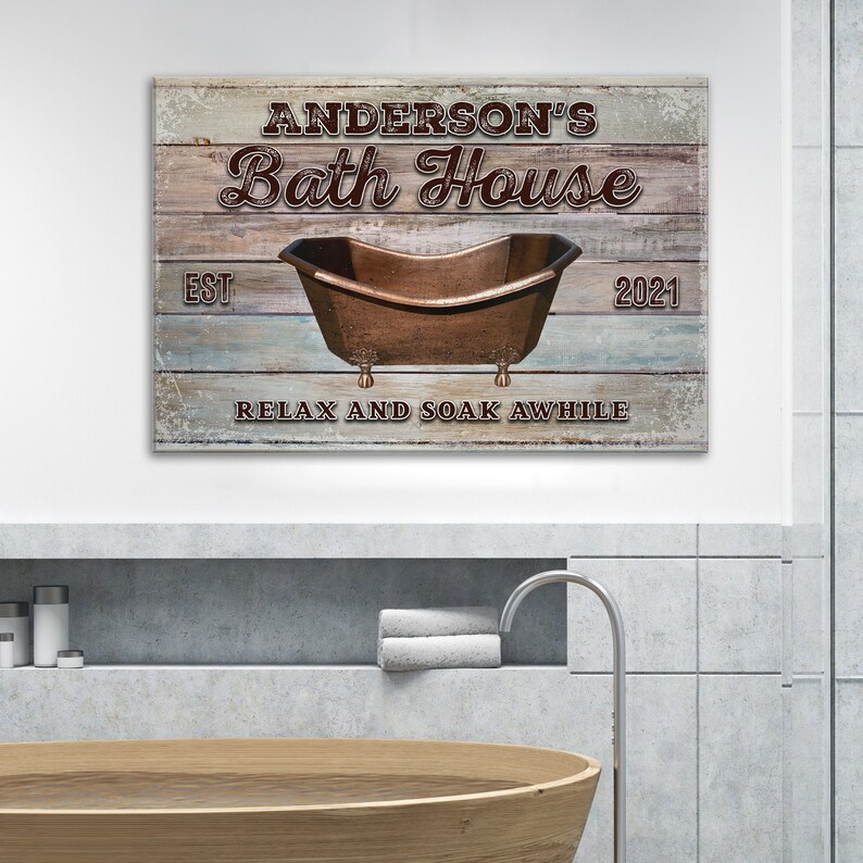 Personalized Bath House Sign Vintage Farmhouse Bathroom Wall - Etsy