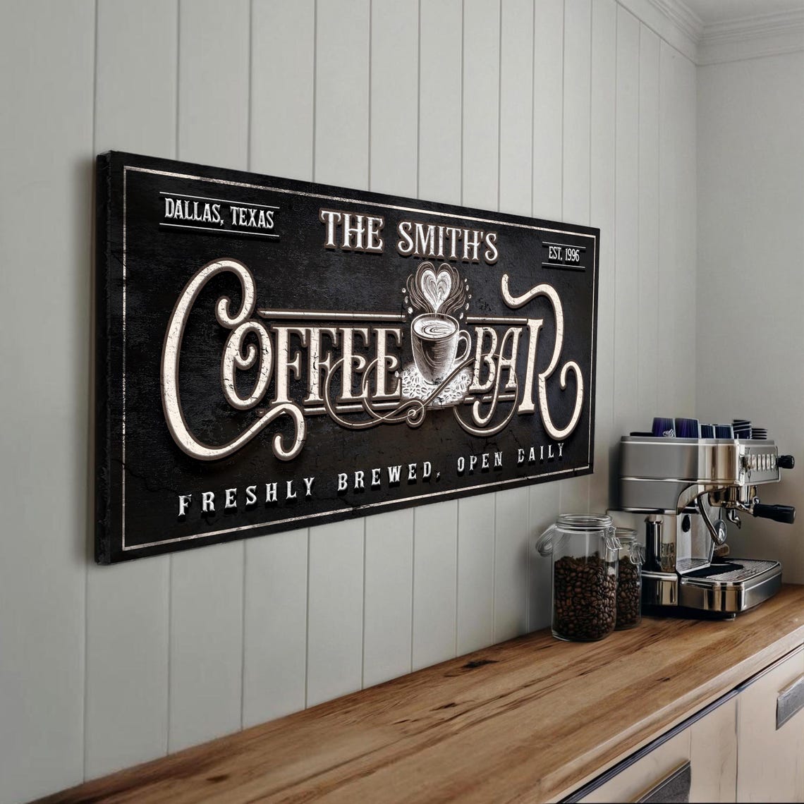 Personalized Coffee Bar Sign | Kitchen Coffee Sign Canvas | Coffee Bar ...