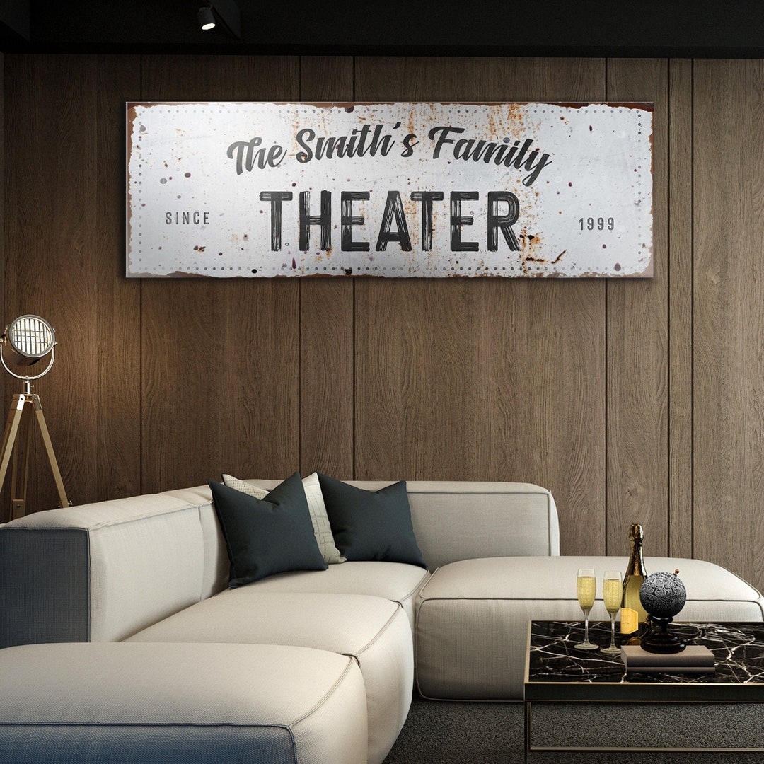 Movie Theater Decor | Rustic Theater Sign | Family Movie Night Home ...