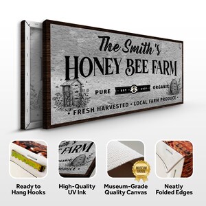 Bee Farm Sign Family Name Print Custom Canvas Sign Honey Bee Sign ...