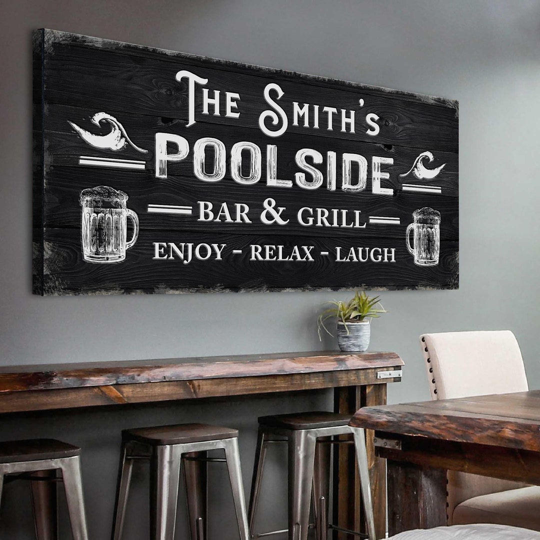 Poolside Bar and Grill Sign Personalized Pool Bar Sign Wall Decor ...