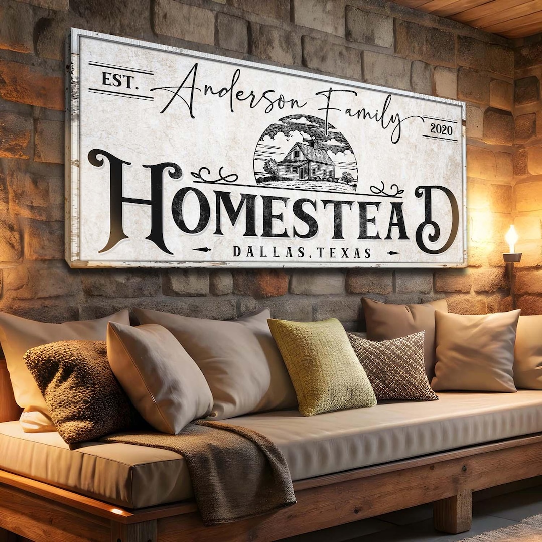 Personalized Homestead Sign | Rustic Farmhouse Canvas Sign | Family ...