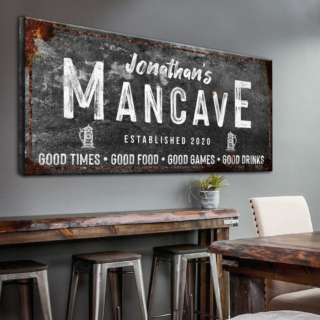 Man Cave Sign, Man Cave Personalized Canvas Decor, Man Cave Bar Sign ...