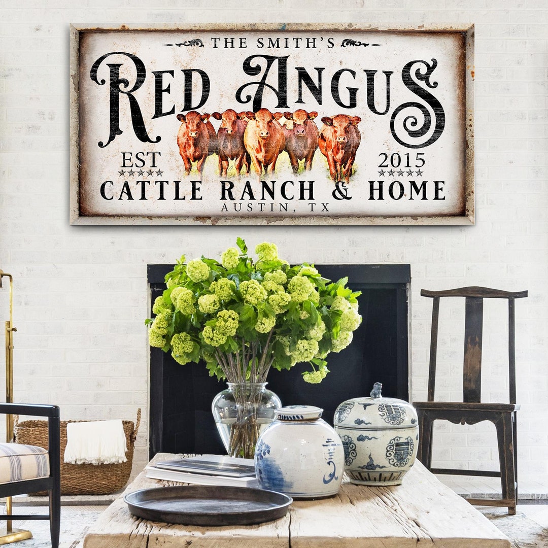 Cattle Ranch Wall Sign | Cow Sign Farm Sign Canvas | Red Angus Cattle ...