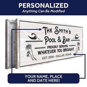 Pool Signs for Outdoor Personalized Canvas, Pool Bar Sign Canvas, Pool ...