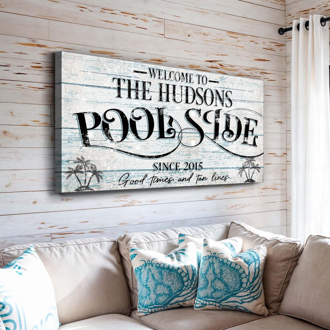 Rustic Poolside Sign Decor | Pool Sign Canvas Sign Decor | Poolside ...
