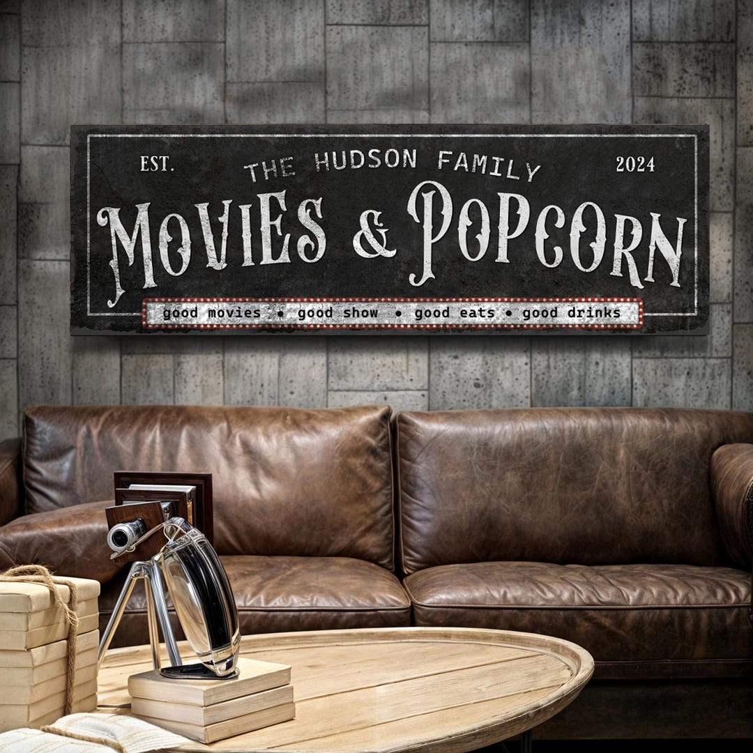 Movies and Popcorn Theater Sign | Theater Wall Art | Movie Theater ...
