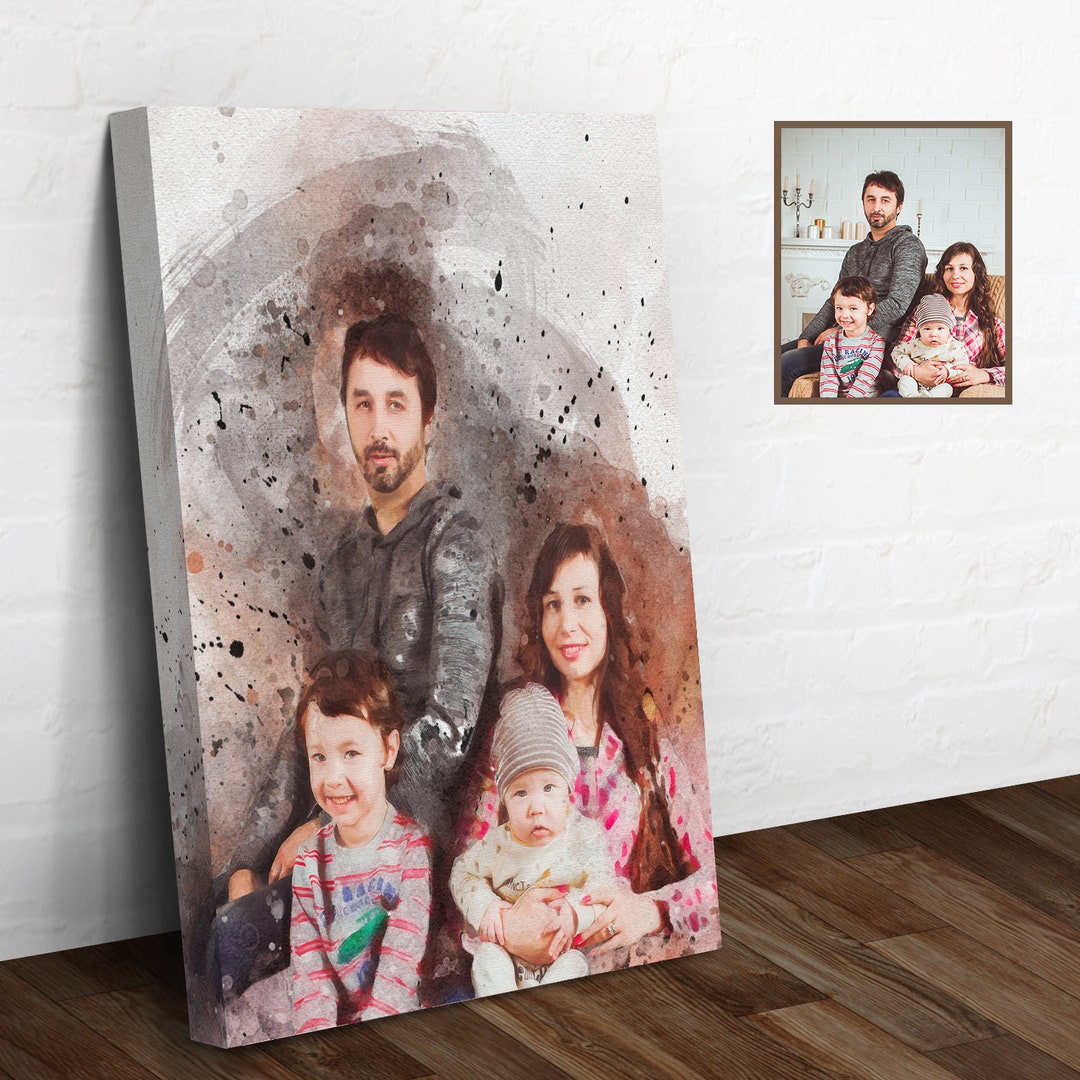 Family Canvas Art | Personalized Portrait Family Watercolor | Digital ...