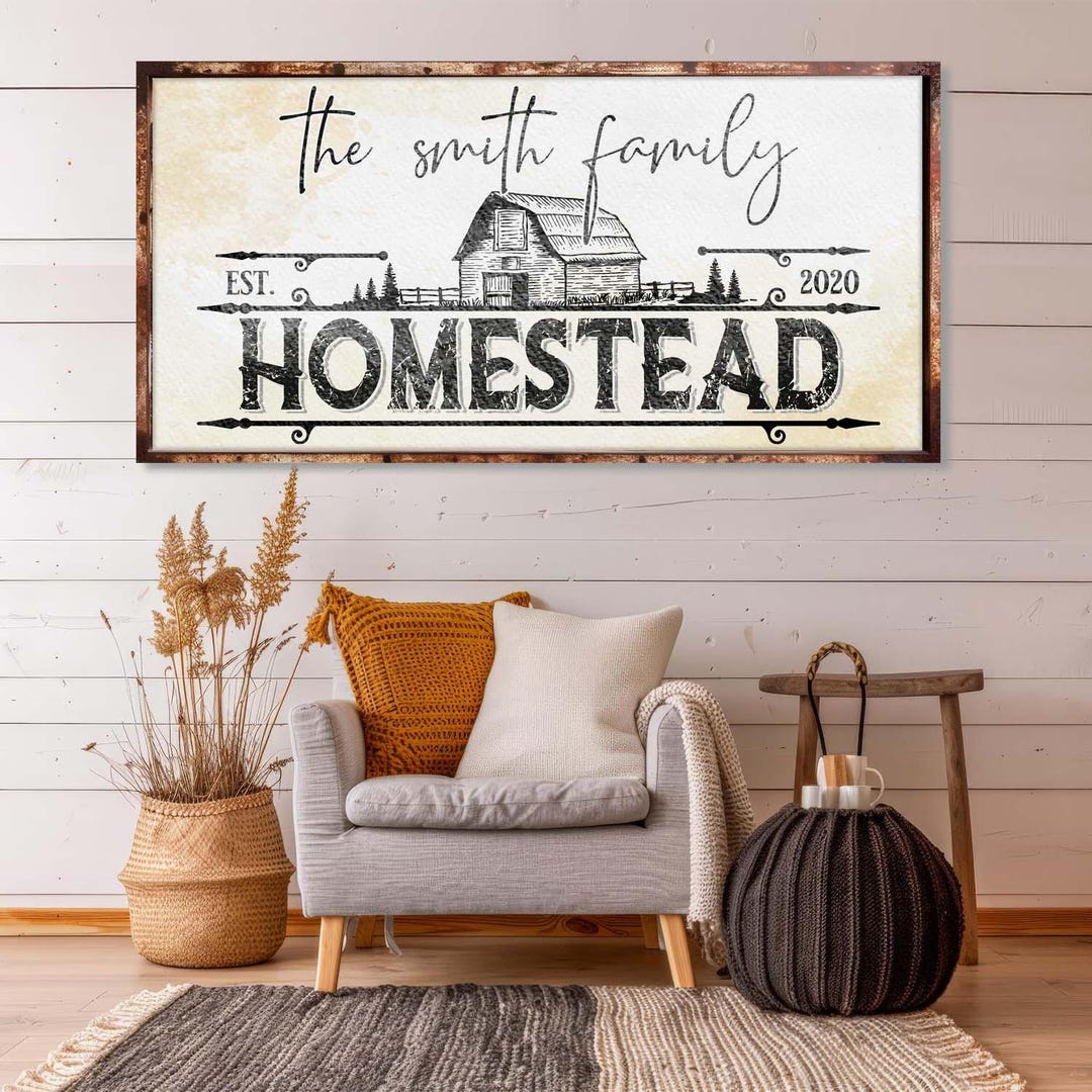 Personalized Homestead Sign Decor | Farmhouse Canvas Sign | Rustic ...