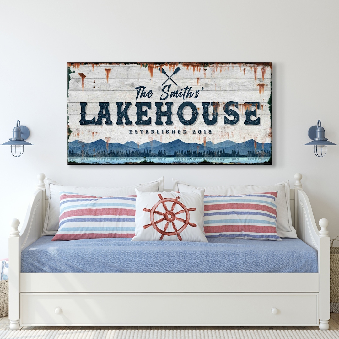 Lake House Decor | Personalized Lake House Sign | Family Name Rustic ...