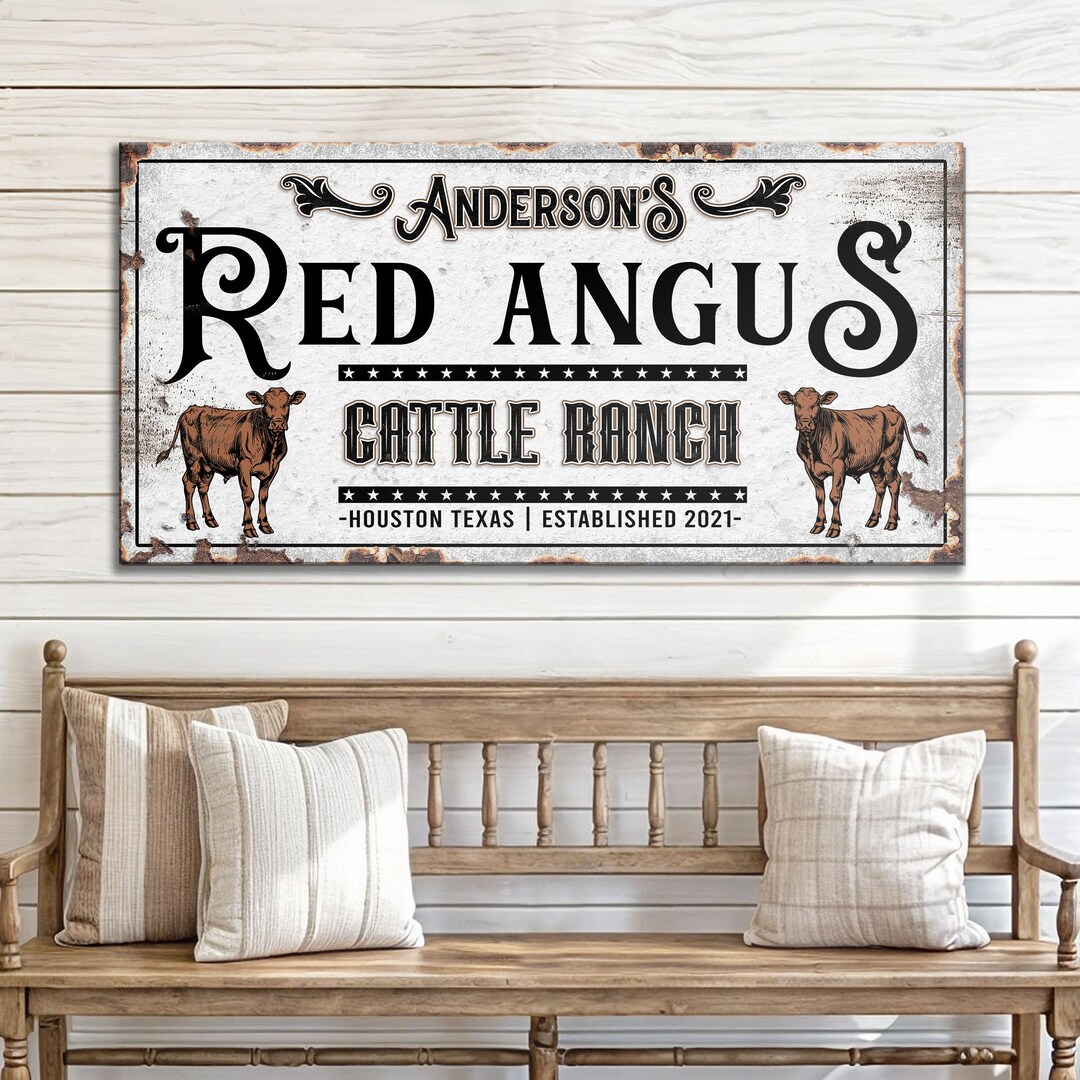 Cattle Ranch Wall Sign Cow Sign Farm Sign Canvas Red Angus Cattle Sign ...