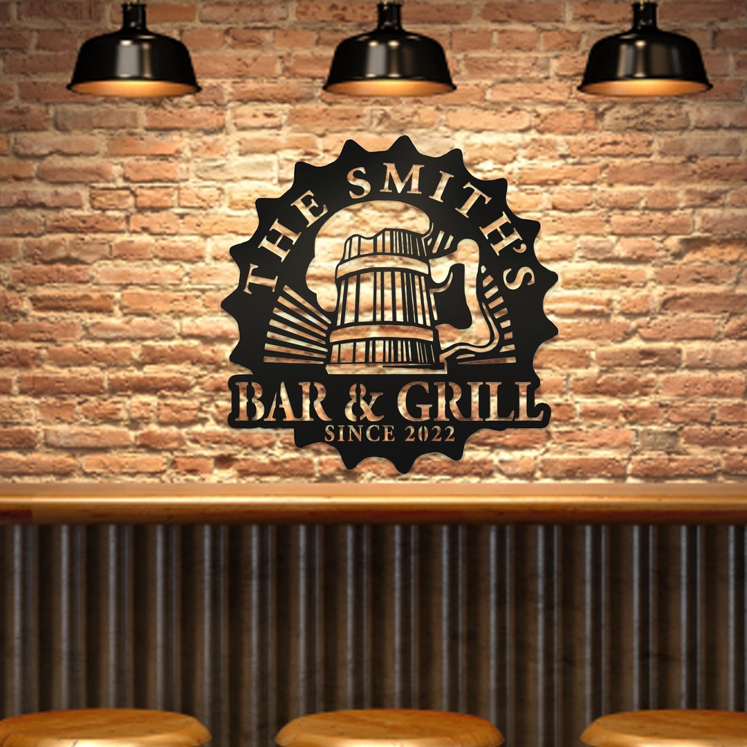 Bar and Grill Metal Sign | Family Established Sign | Outdoor Patio Bar ...