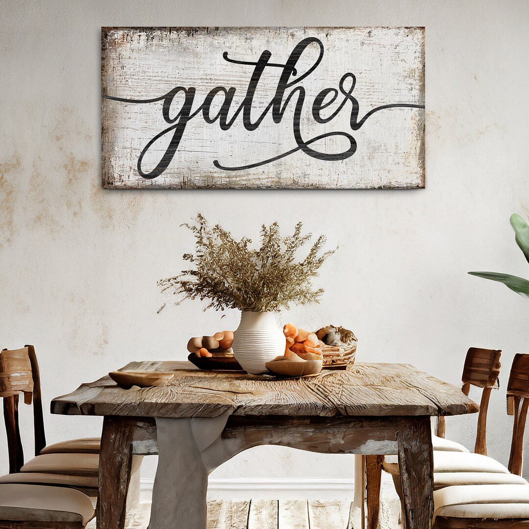 Farmhouse Gather Sign | Distressed Gather Sign | Living Room Wall Decor ...