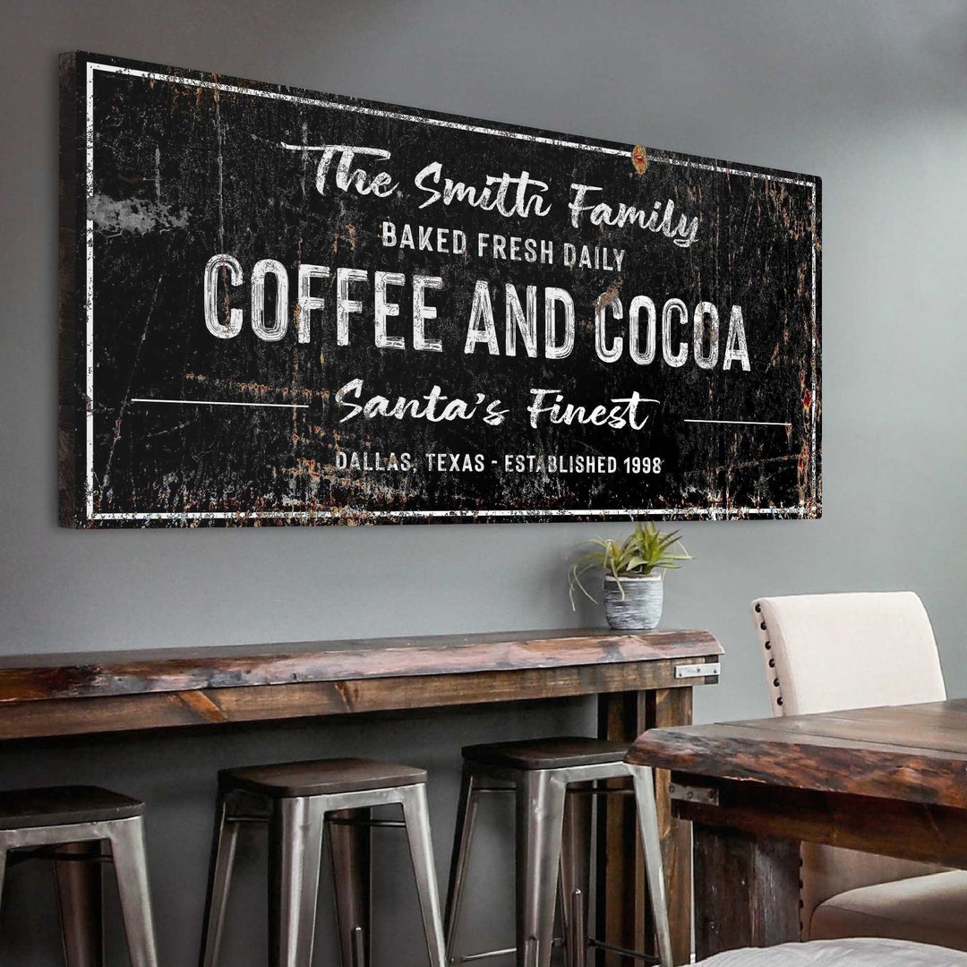 Coffee and Cocoa Sign, Kringle Co Sign, Personalized Rustic Christmas ...