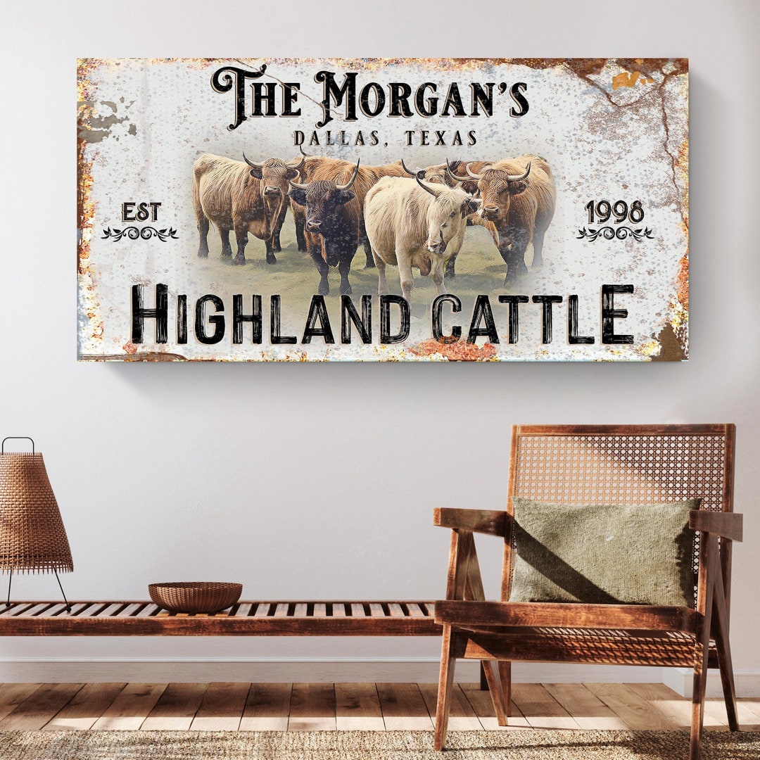 Personalized Highland Cow Wall Sign | Highland Cow Art | Farmhouse ...