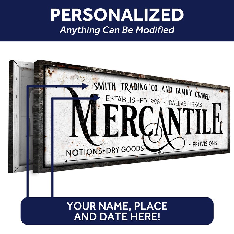 Personalized Mercantile Canvas Sign | Family Name Sign Wall Art ...