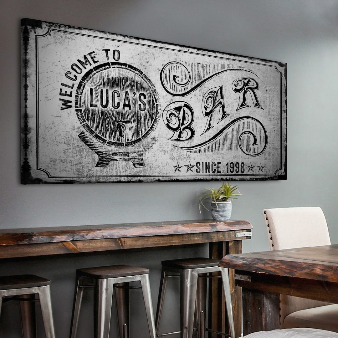 Bar Cart Sign | Personalized Bar Wall Art | Vintage Retro Bar Cart ...