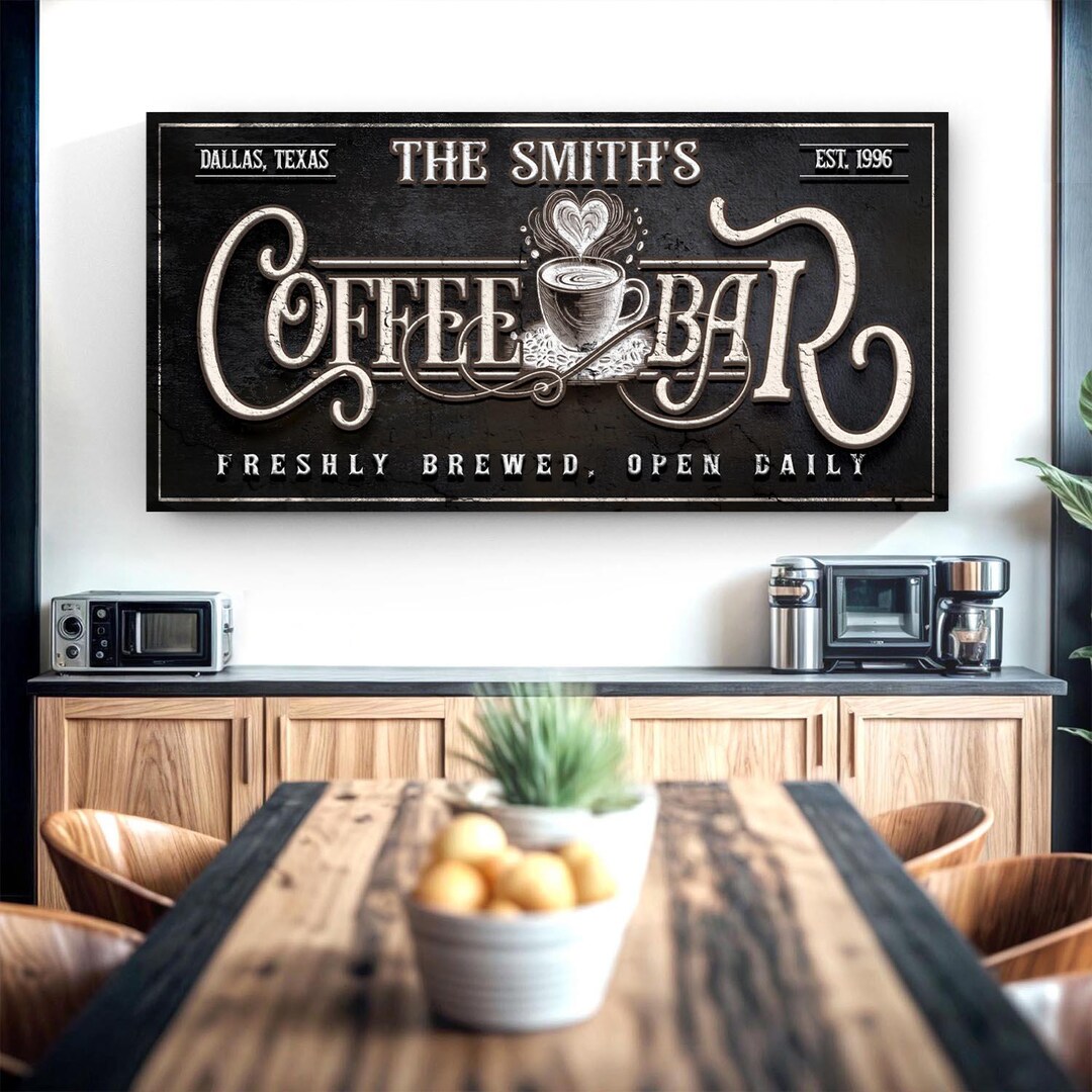 Personalized Coffee Bar Sign | Kitchen Coffee Sign Canvas | Coffee Bar ...