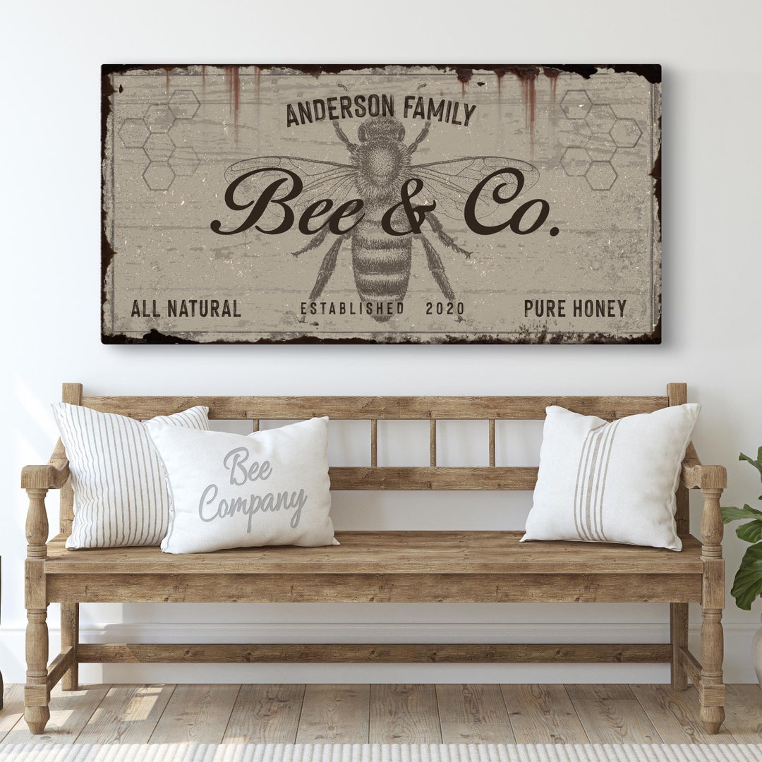 Honey Sign | Bee Decor | Custom Canvas Bee Farm Sign | Farmhouse Wall ...