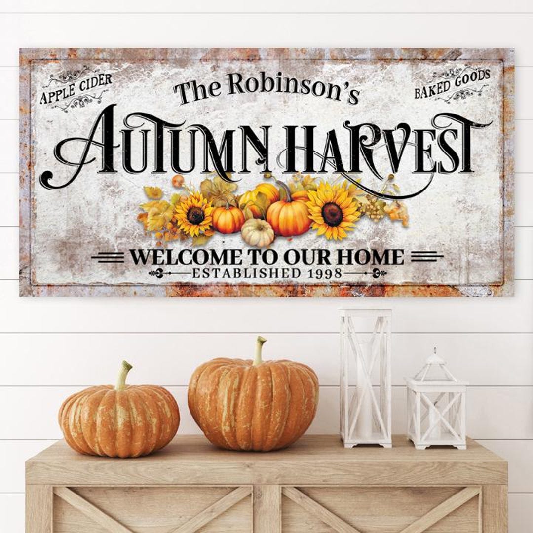 Family Autumn Harvest Sign | Thanksgiving Sign Decor | Farmhouse Canvas ...