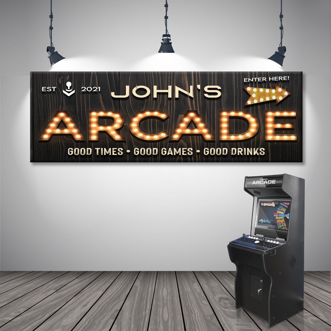Arcade Sign | Enter Here Sign | Man Cave Wall Art | Custom Name Sign ...