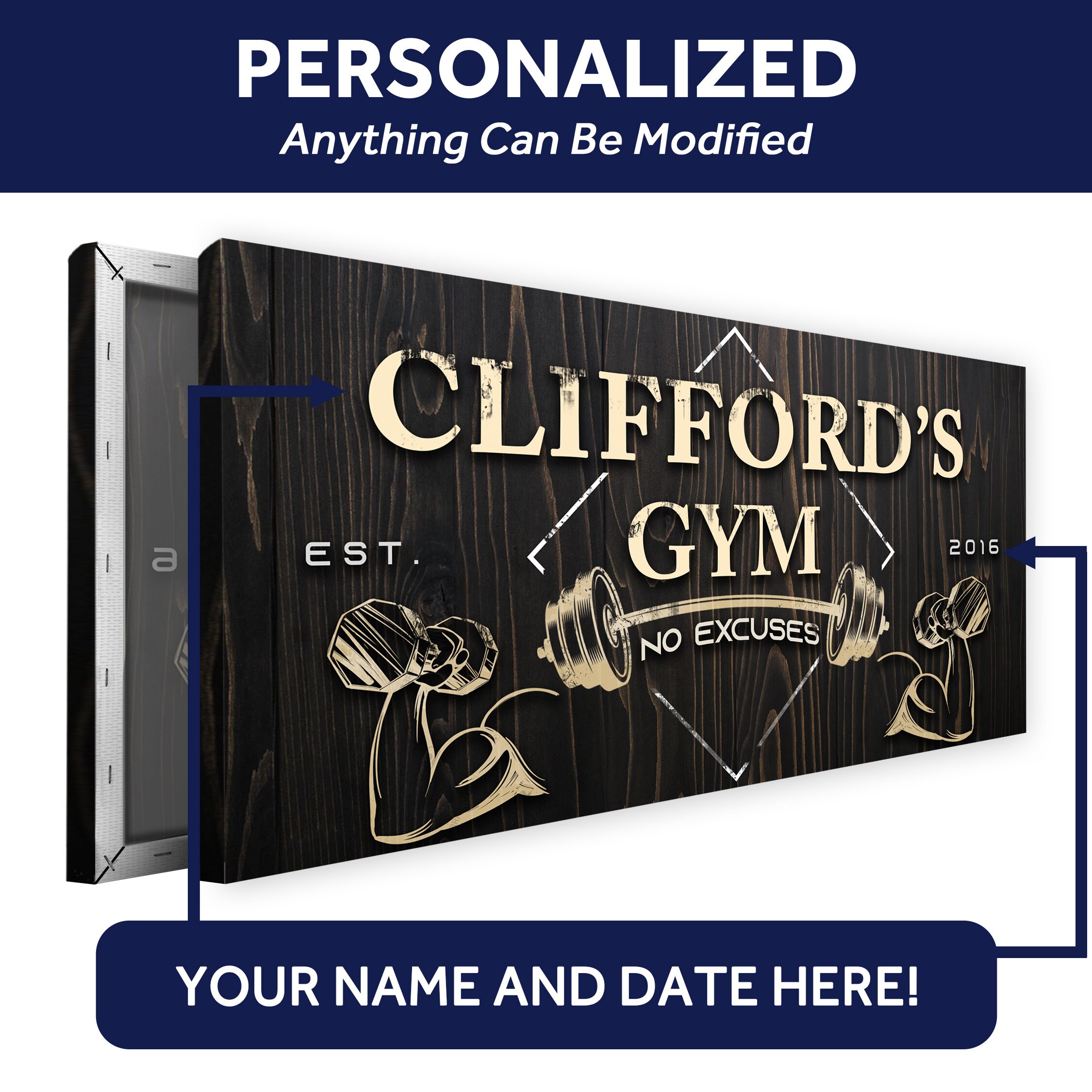Gym Sign | Home Gym Sign | No Excuses Gym Artwork | Personalized Canvas ...