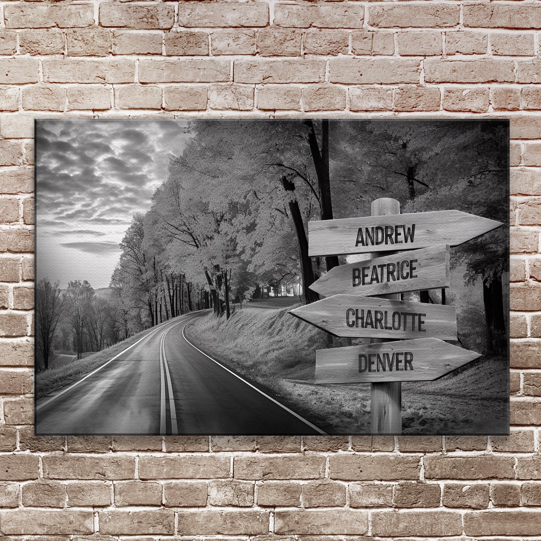 Road Trail Design Family Name Sign, Personalized Canvas Wall Art, Multi ...