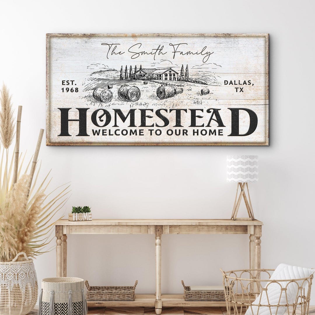 Personalized Homestead Sign Decor | Farmhouse Canvas Sign | Rustic ...