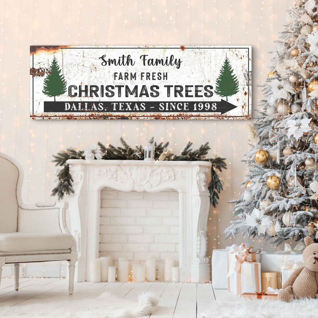 Christmas Tree Farm Sign | Christmas Tree Canvas Holiday Wall Art ...