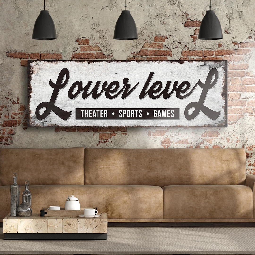 Lower Level Sign | Basement Signs | Theater Room Decor | Basement Wall ...