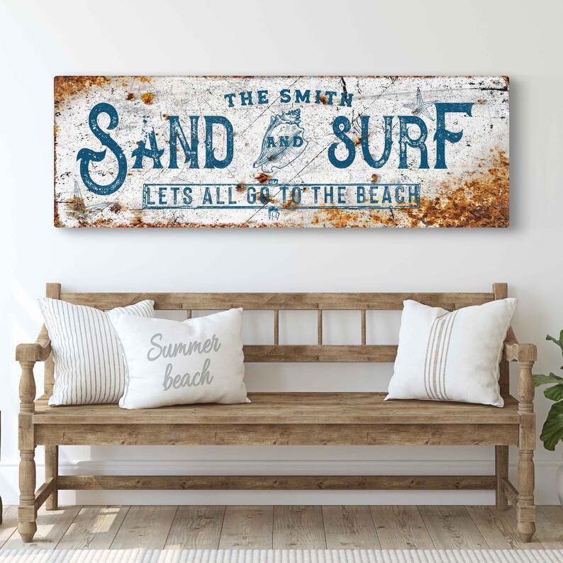 Sand and Surf Sign | Coastal Farmhouse Wall Decor | Shabby Chic Decor ...