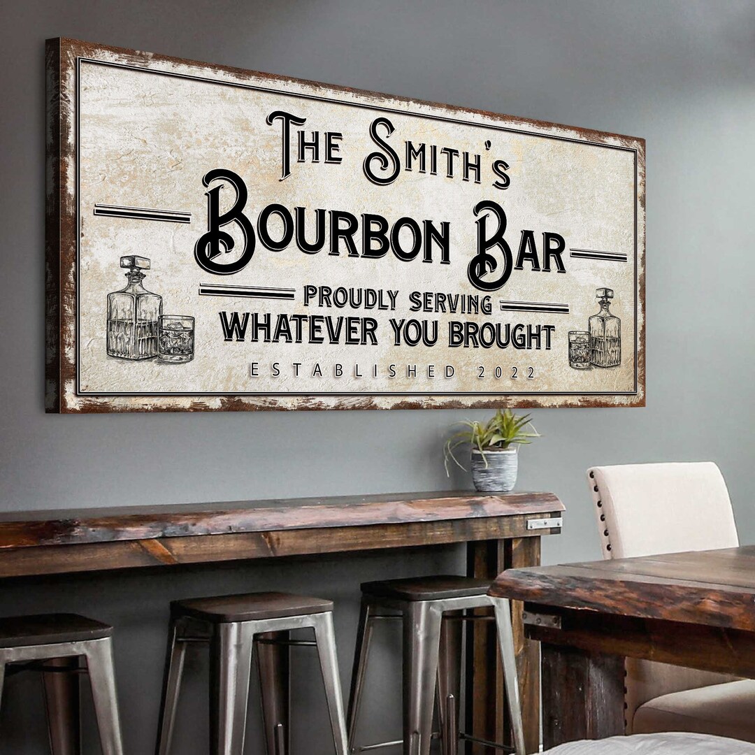 Bourbon Bar Signs | Custom Bar Sign | Man Cave Wall Art | Established ...