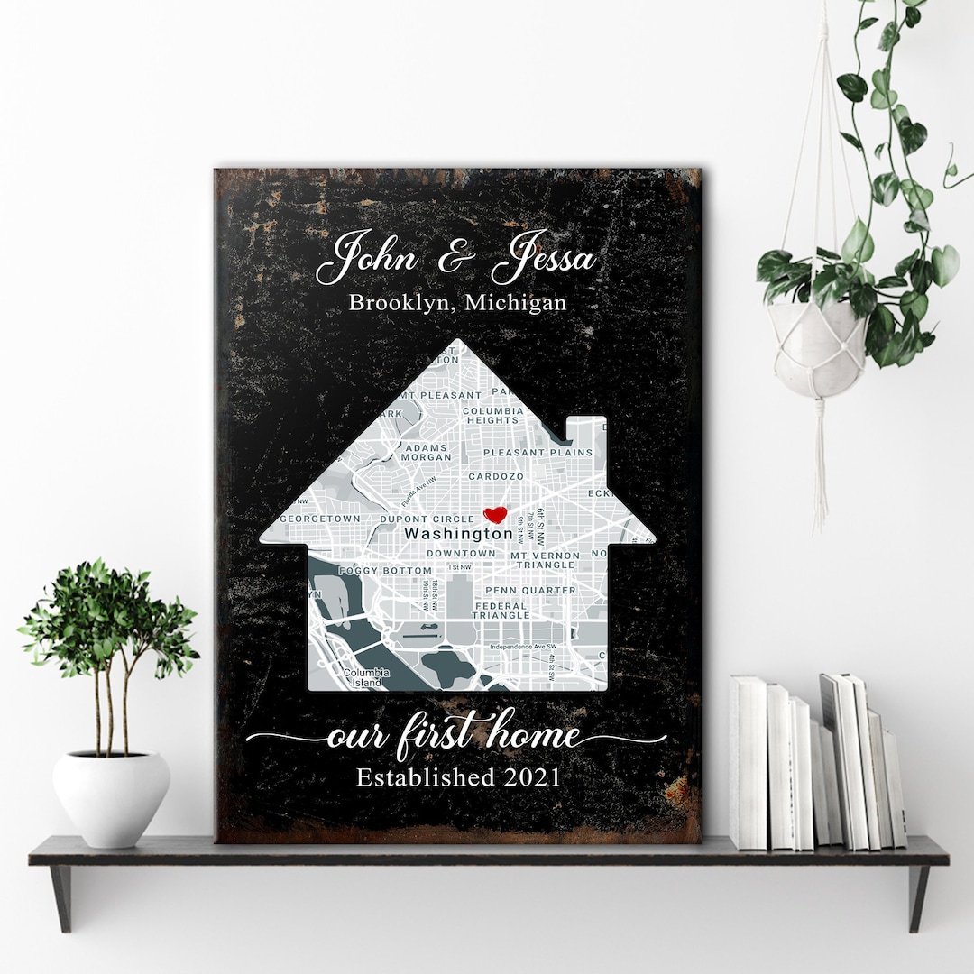 Custom Home Map, Personalized Housewarming Gifts, First Home Gift for ...