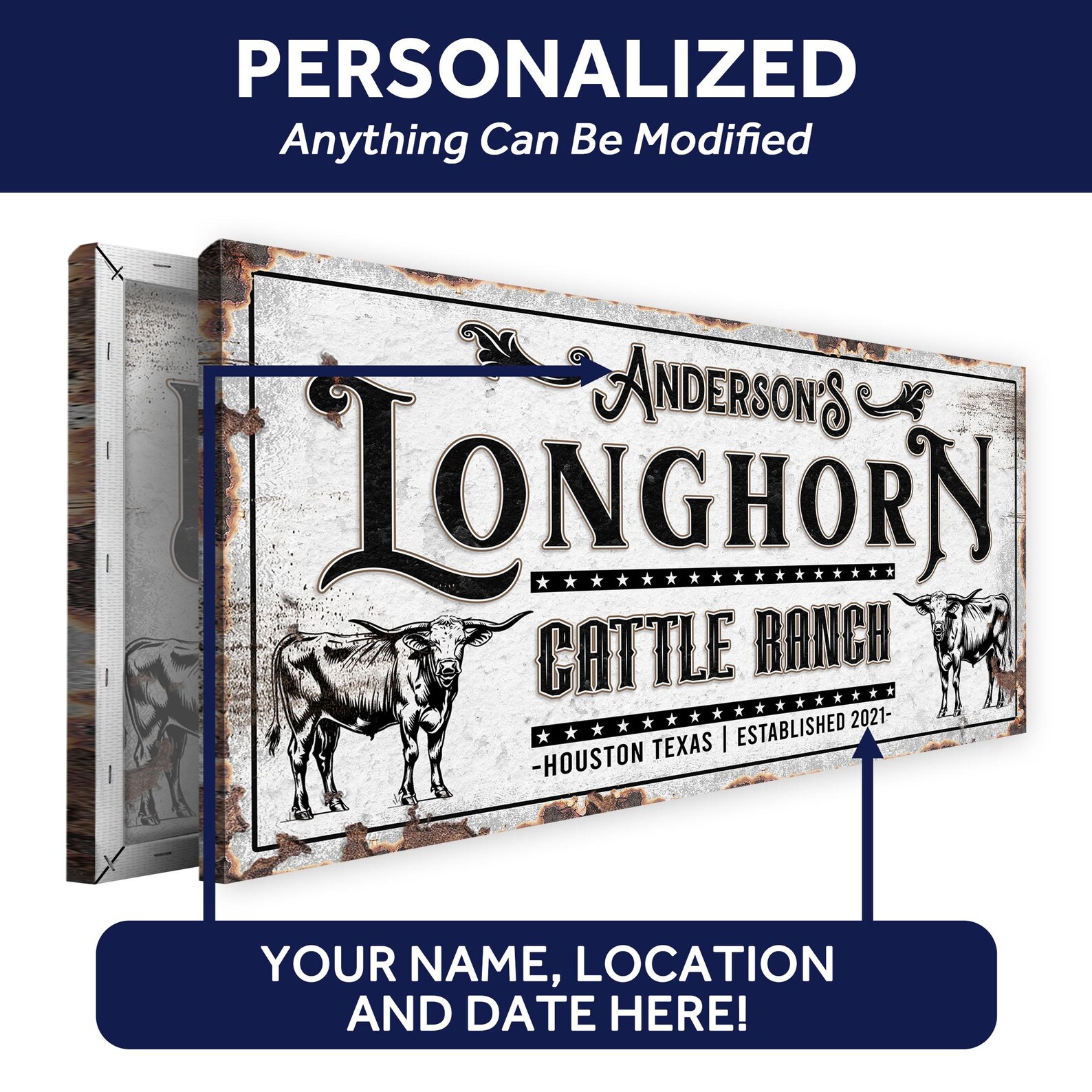 Longhorn Cattle Sign Farmhouse Cattle Sign Decor Cattle Ranch Wall Art ...
