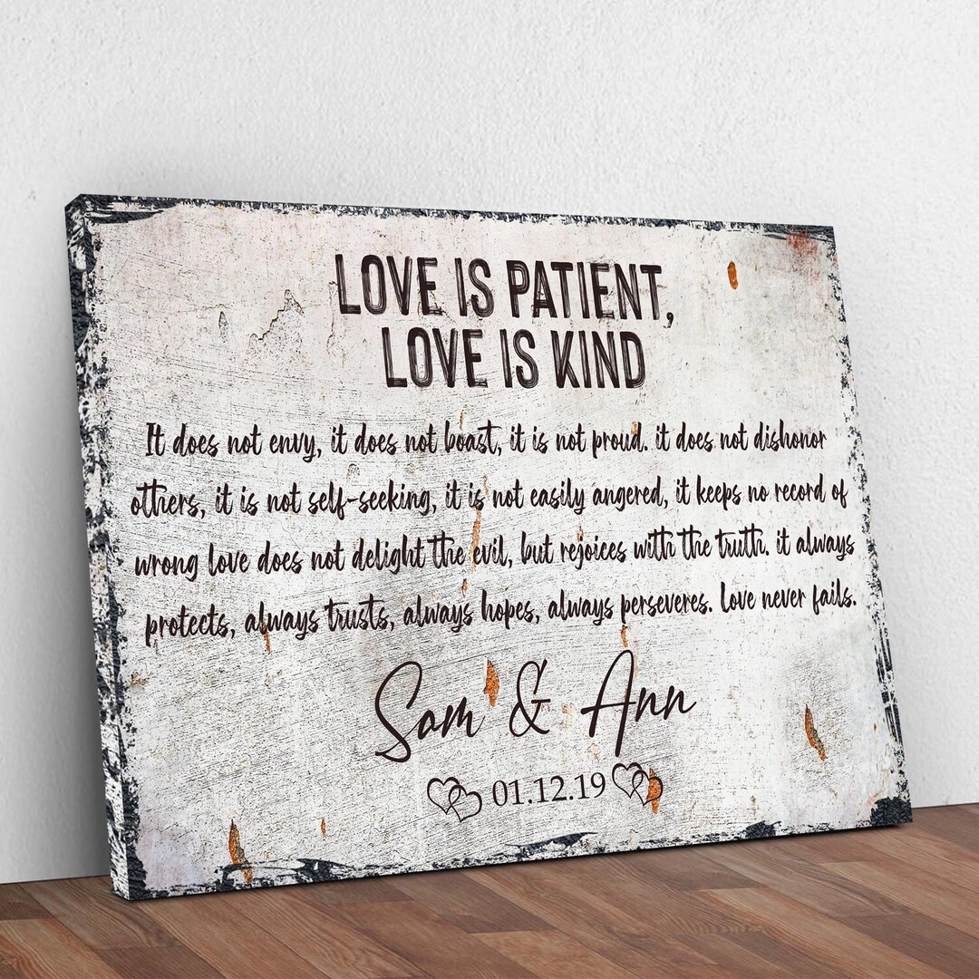 Love is Patient Love is Kind Sign Wall Art | Personalized Couple Name ...
